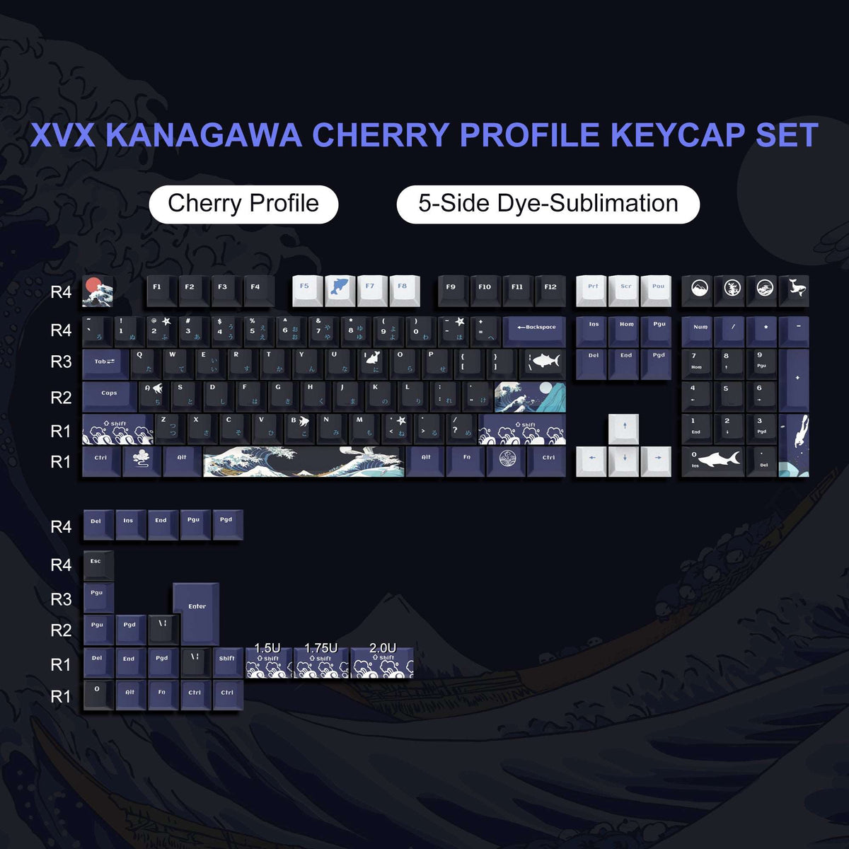VX Coral Sea/Kanagawa Cherry Profile Dye-sub PBT Keycap Set (132-Key ...