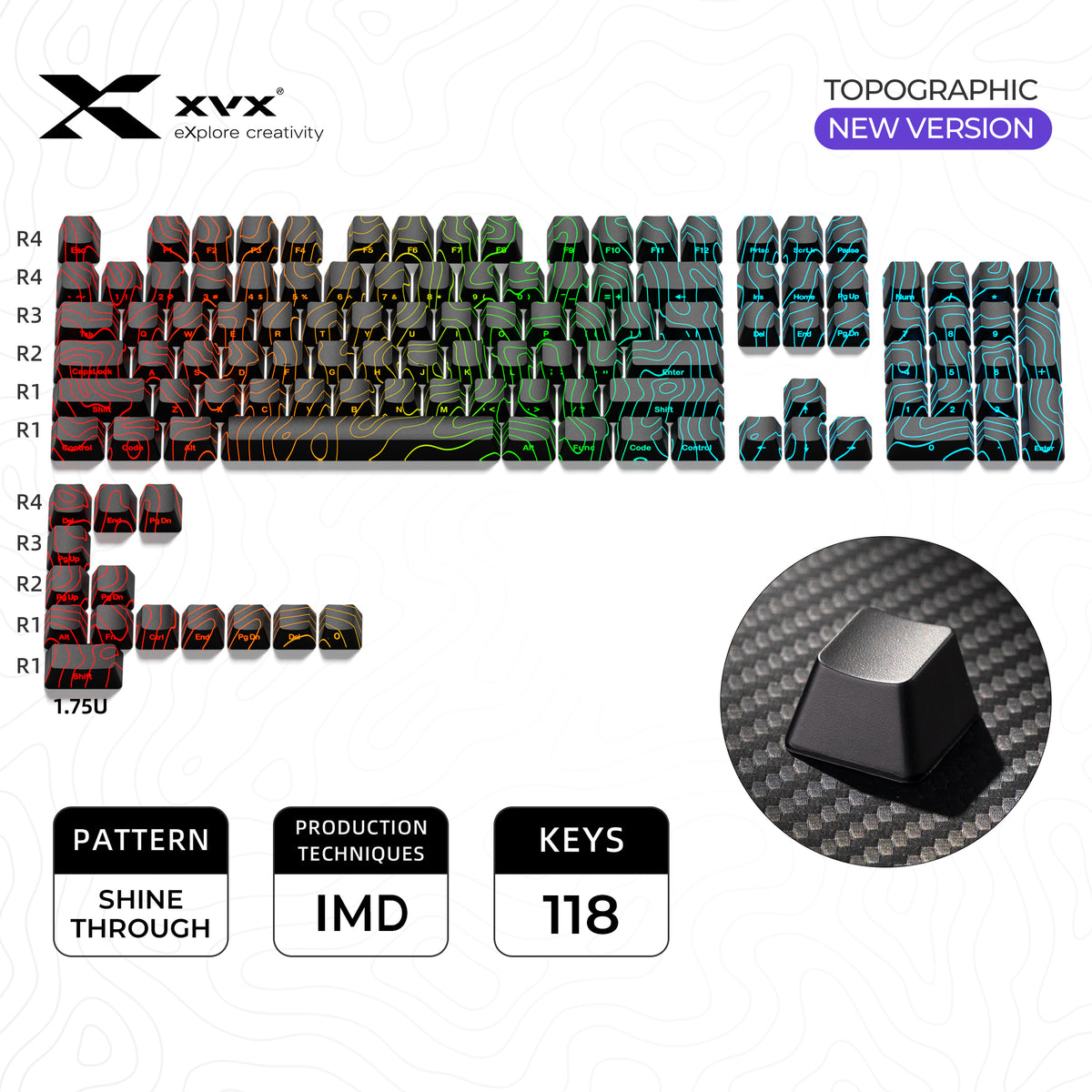 XVX Phantom Topographic Version Pattern OEM Profile IMD-Tech Keycap Se ...