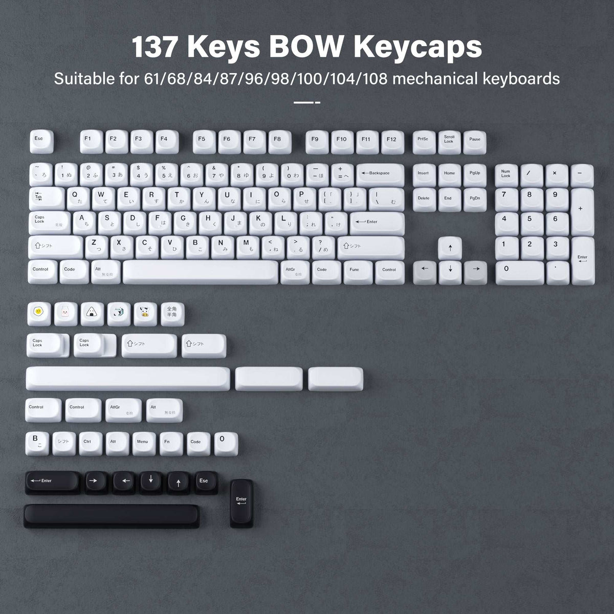 XVX Minimalist Style BOW 137-Key MOA Profile Dye-Sub PBT Keycap Set ...